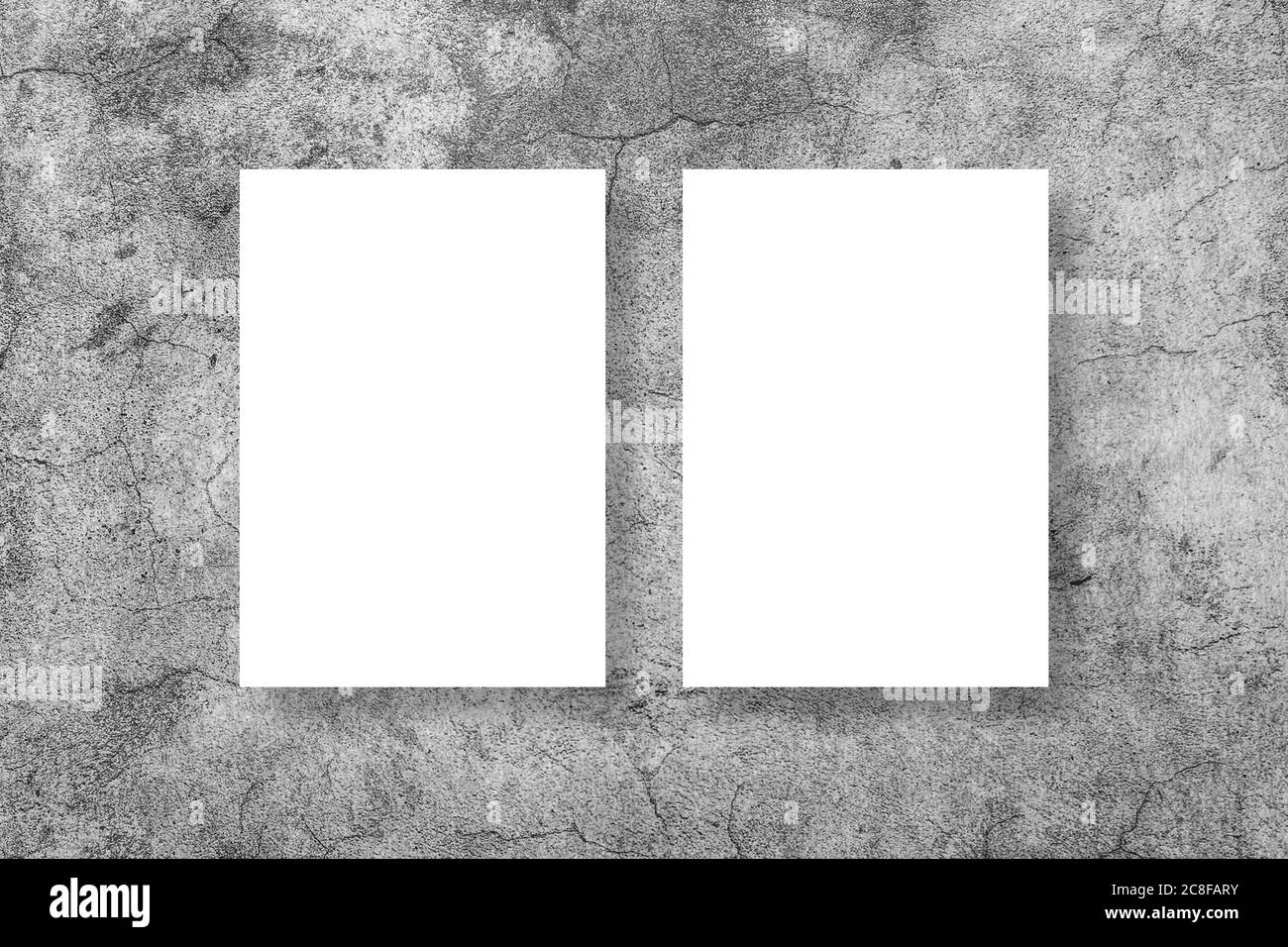 Blank white vertical rectangle poster mock up in white frame on gray ...