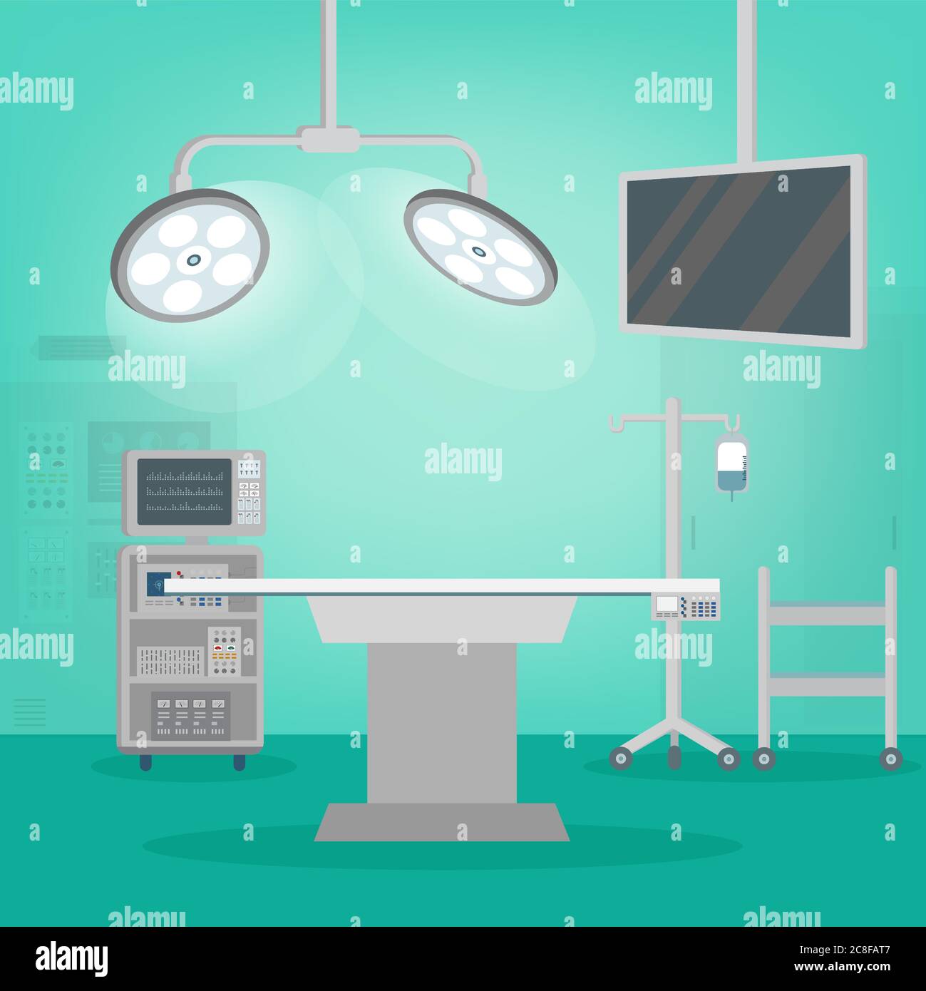 Empty surgery room with medical equipment flat design vector ...