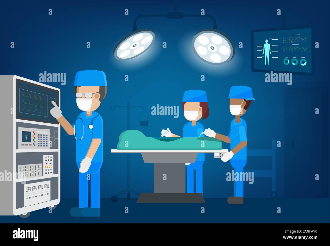 Surgeon team in surgery room flat design vector illustration Stock ...