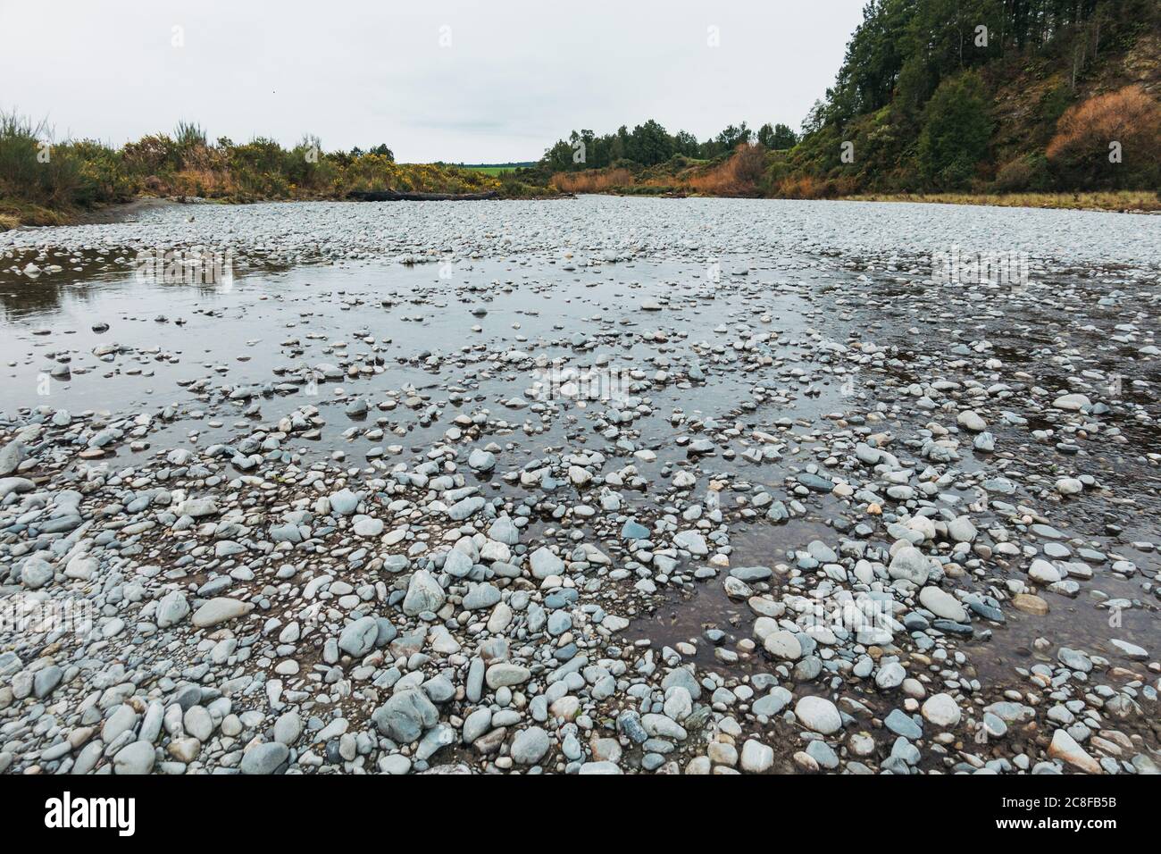 The Ahaura River on a cloudy day on the West Coast of the South Island ...