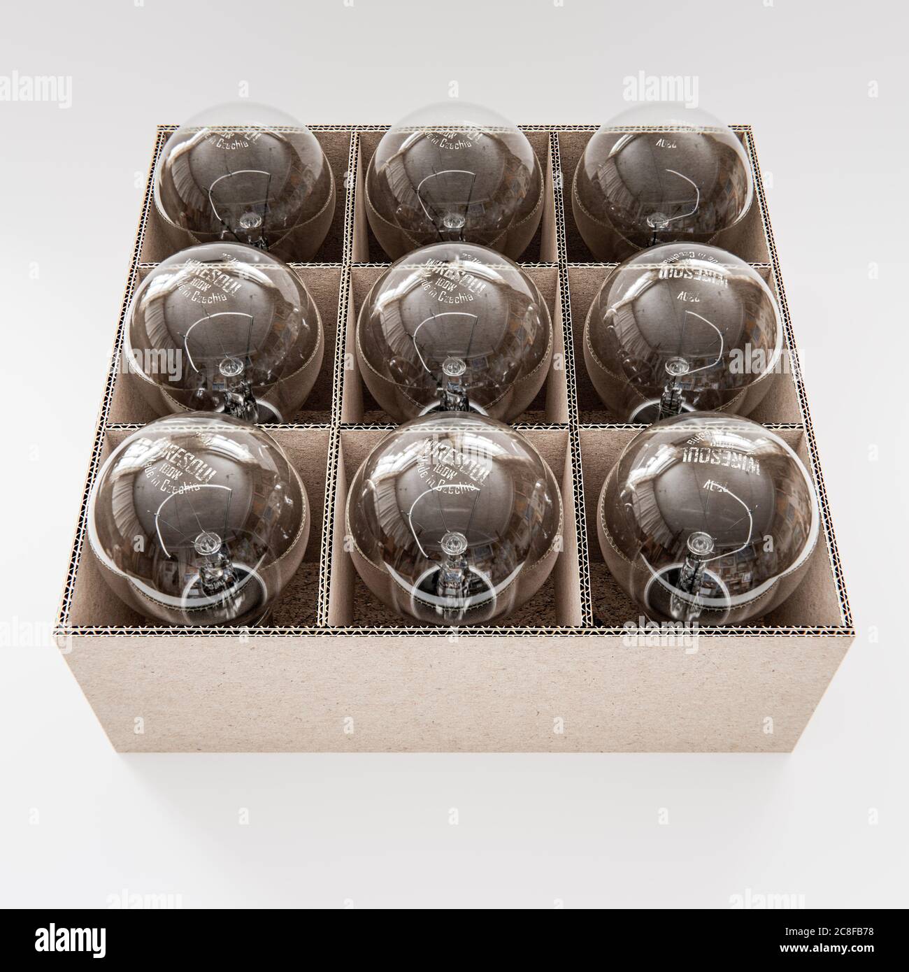 light bulbs in a box isolated on white background 3d illustration Stock ...