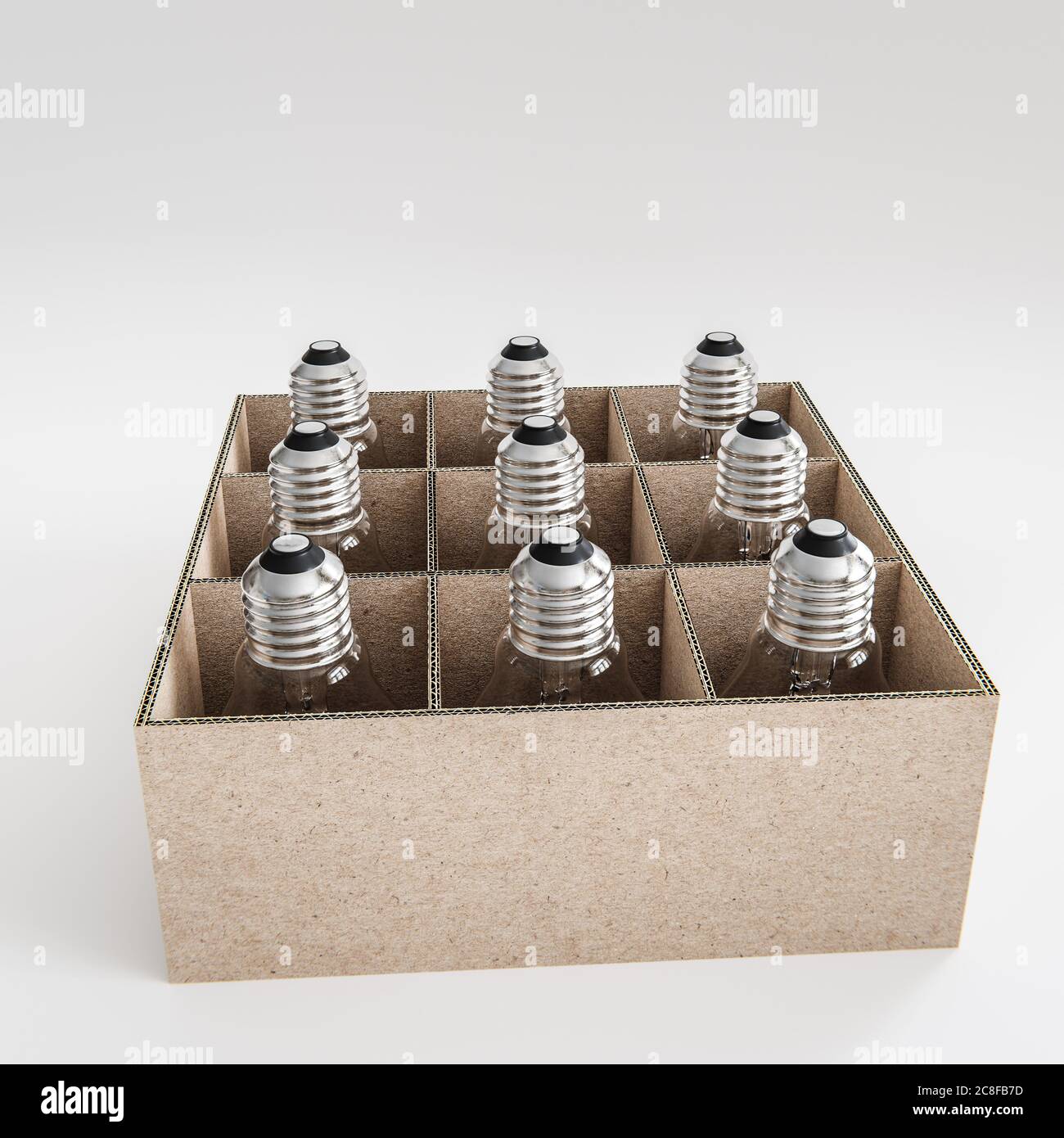 light bulbs in a box isolated on white background 3d illustration Stock ...