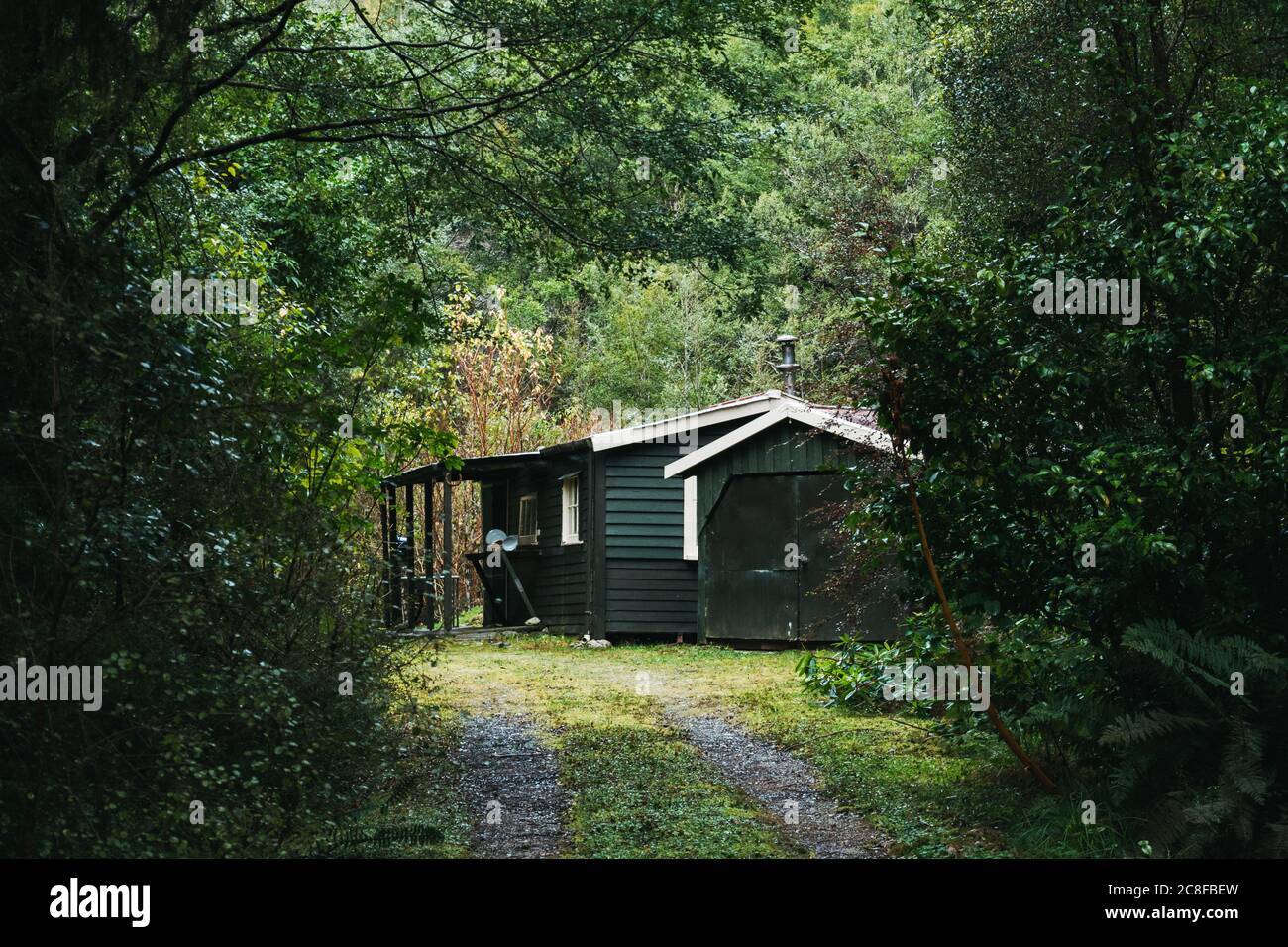 A secluded bush hut in the West Coast of the South Island, New Zealand ...