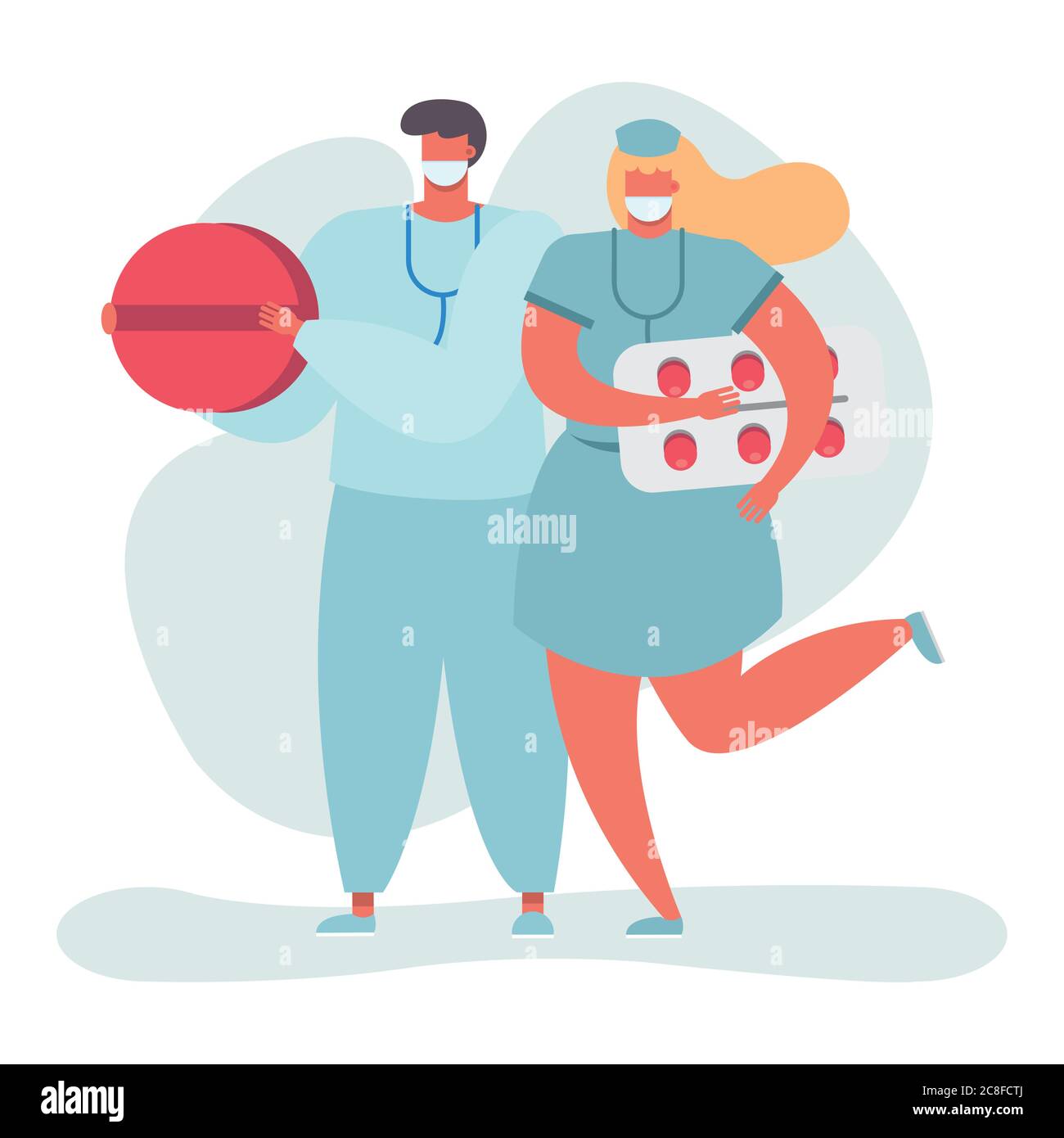 professionals doctors couple with medicine drugs characters vector ...