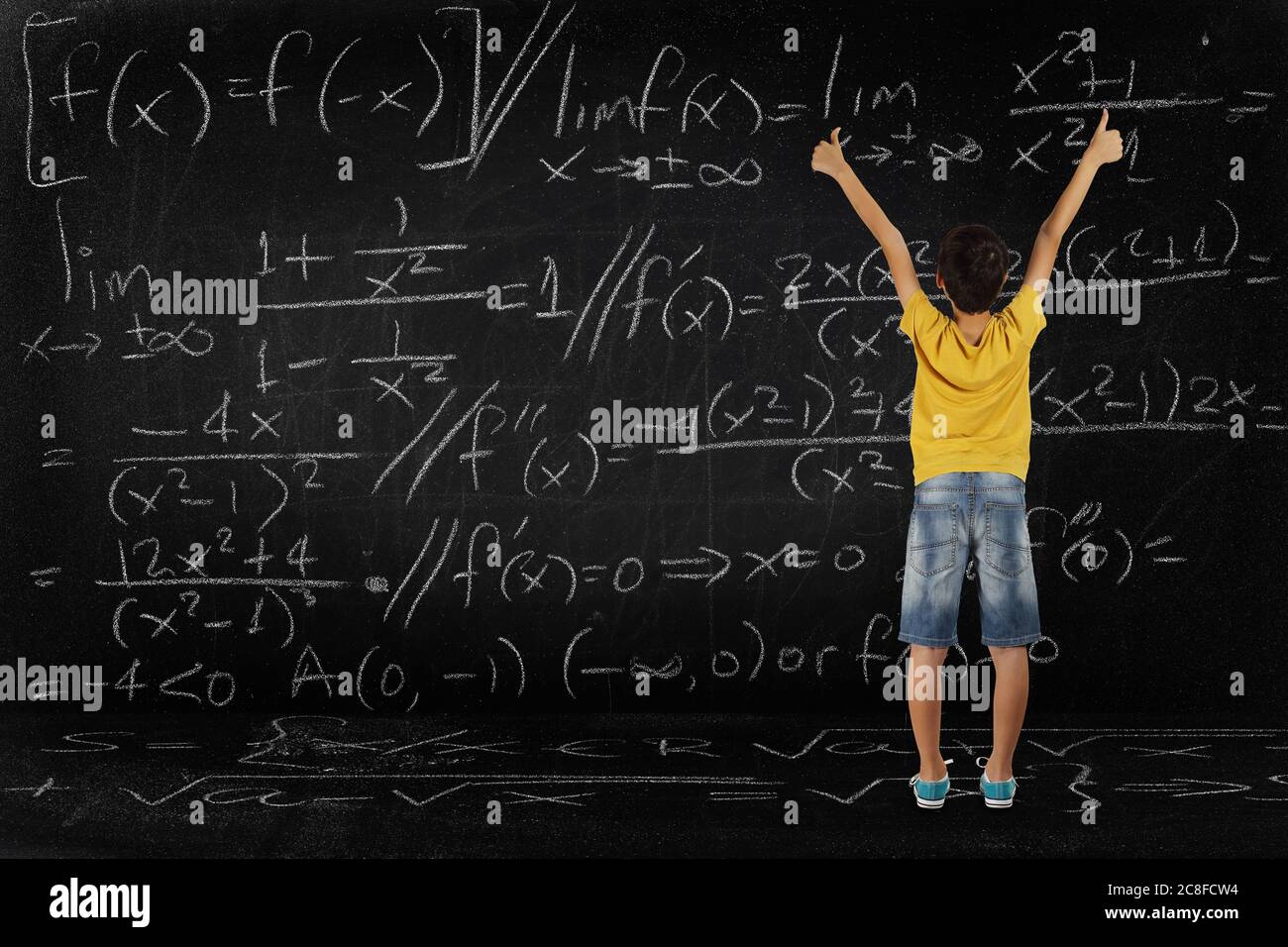 happy student after having solved a difficult equation, school concept ...