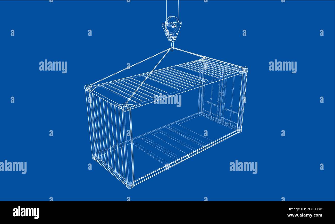 Cargo container. Wire-frame style Stock Photo - Alamy