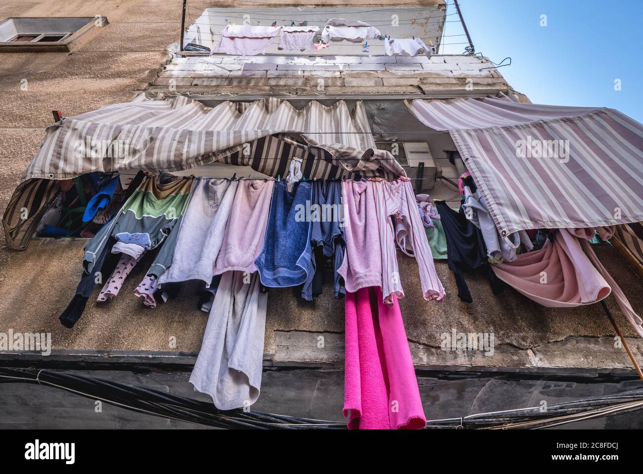 Laundry on a ropes in Sin el Fil suburb east of Beirut in Matn District ...