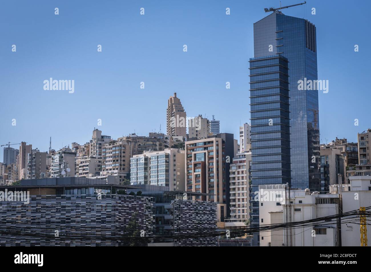 Rive Gauche Tower skyscraper in Beirut city, seen from Sin el Fil ...