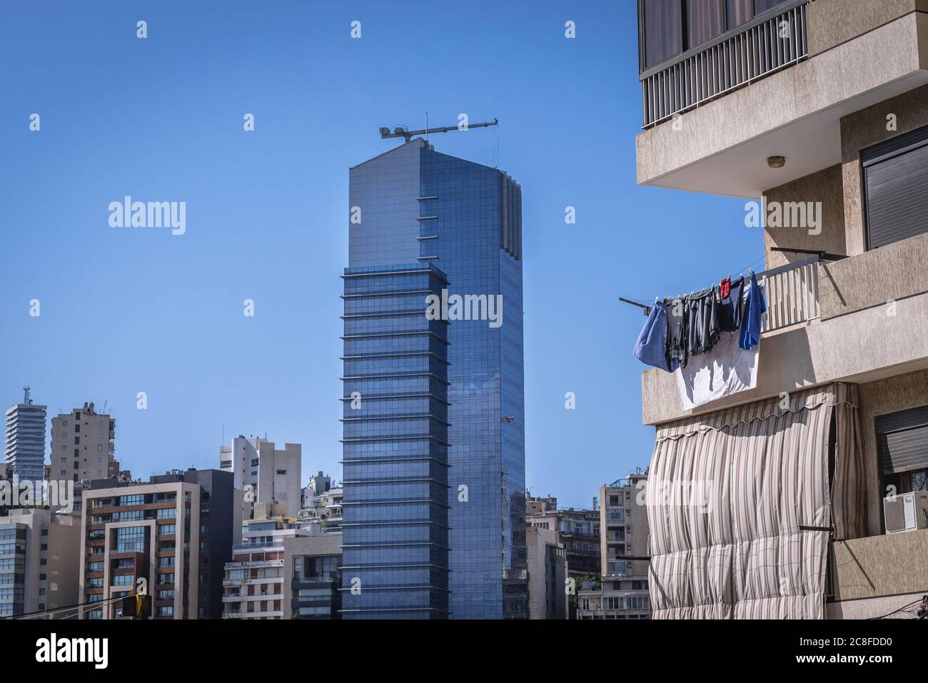 Rive Gauche Tower skyscraper in Beirut city, seen from Sin el Fil ...