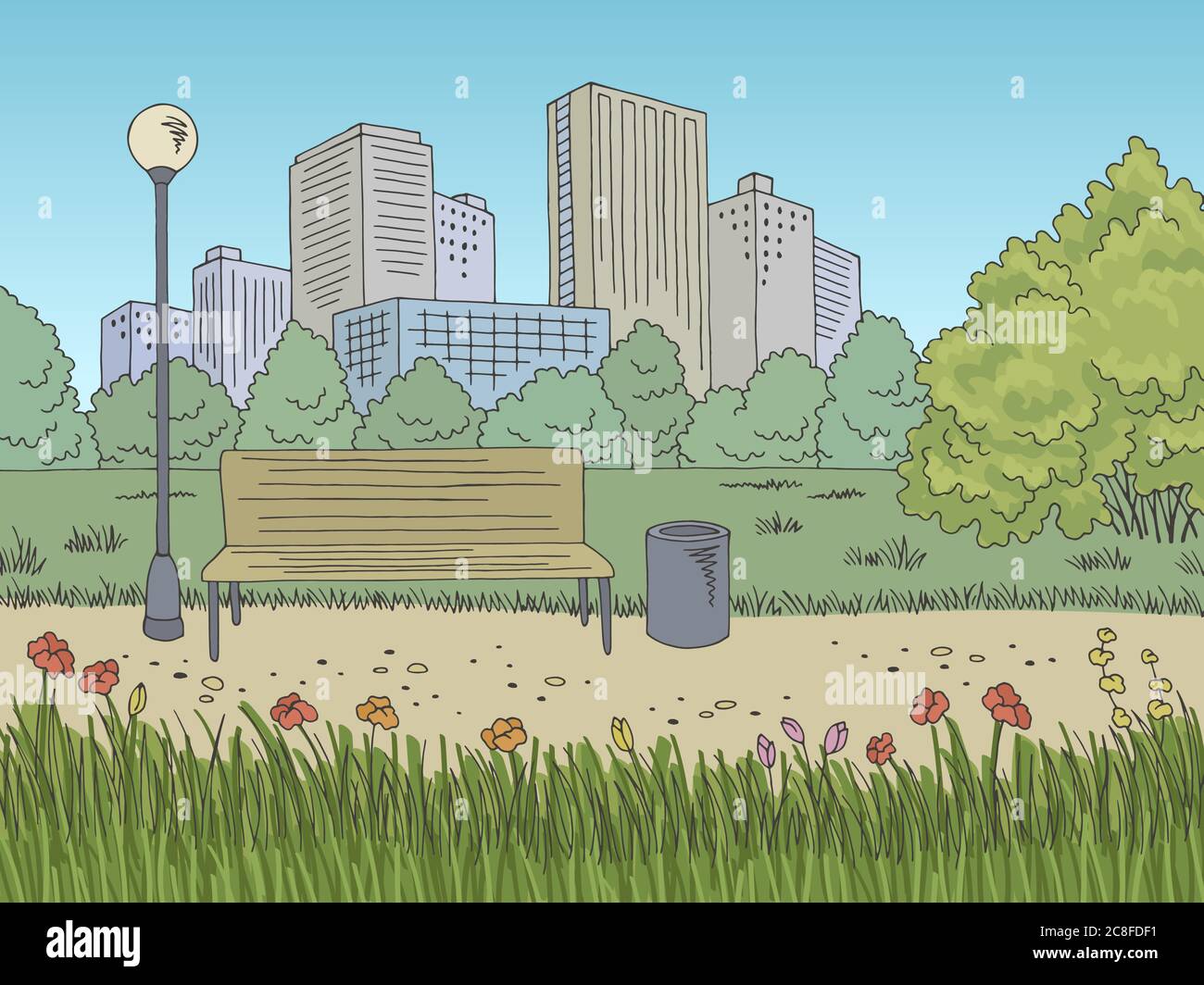 Park graphic color city landscape sketch illustration vector Stock ...