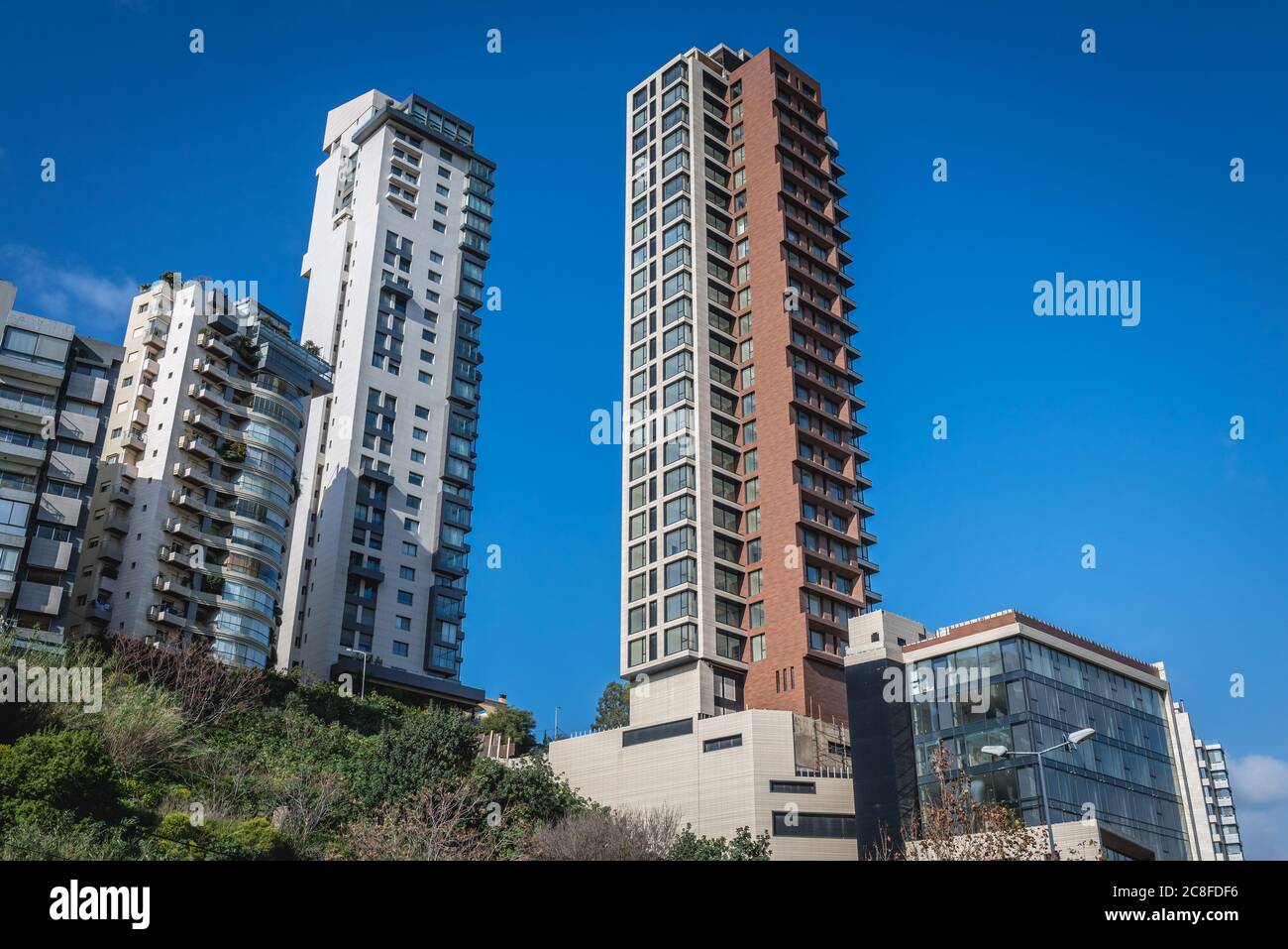 Residential skyscrapers seen from Pierre Gemayel street in Sioufi area ...
