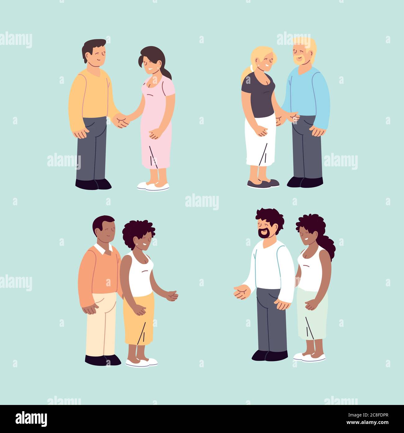 Set Of Couples Romantic And Happy Couples Hugging And Kissing Vector
