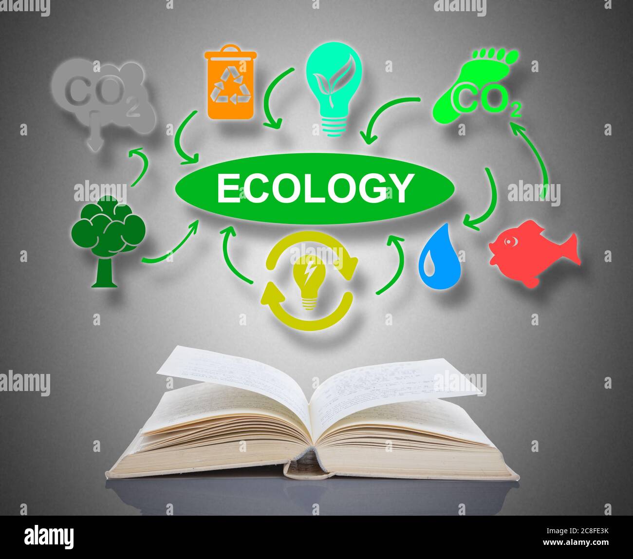 Ecology concept above an open book Stock Photo - Alamy