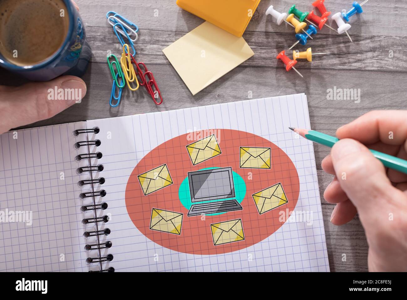 Email concept drawn on a notepad placed on a desk Stock Photo - Alamy