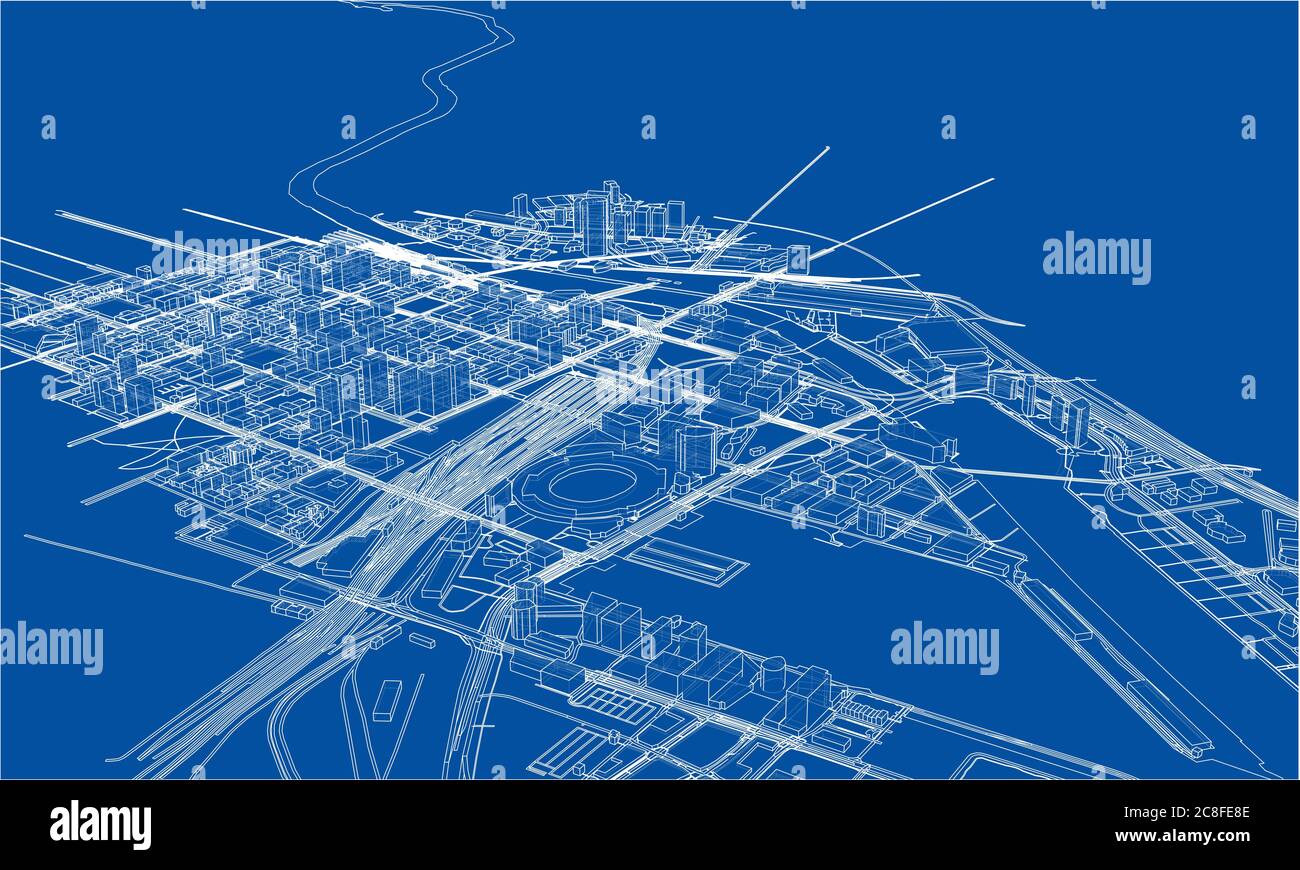 Outline city concept. Wire-frame style Stock Photo - Alamy