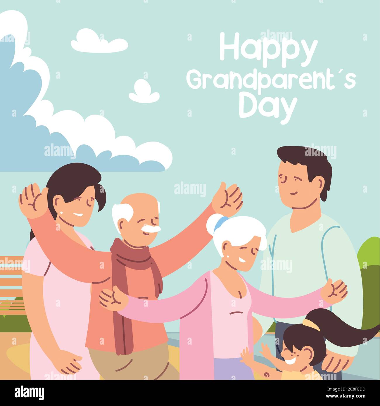 happy family, parents, grandparents and child celebrating grandparents ...