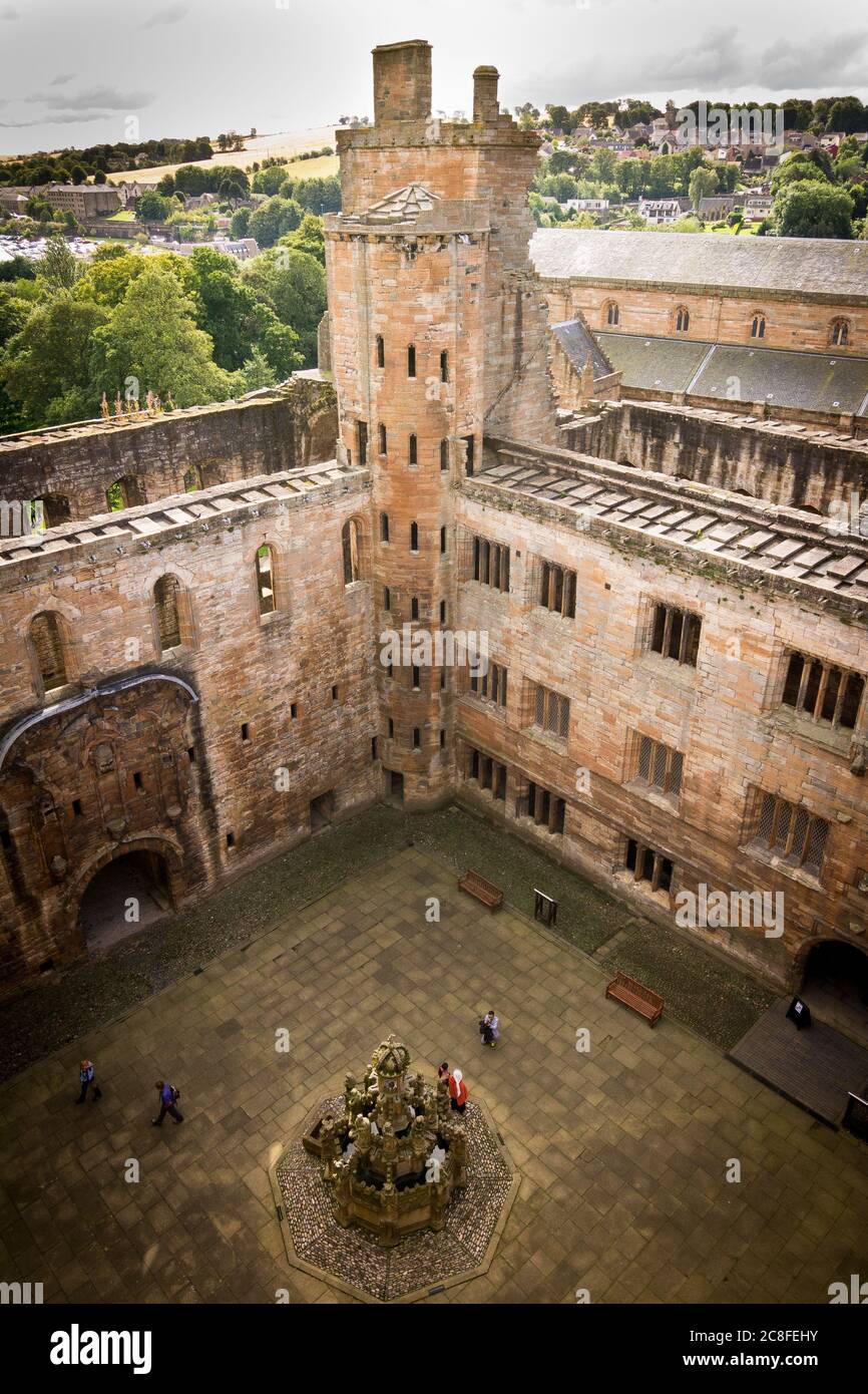 Aerial view of the magnificent Linlithgow Palace captured on a sunny ...