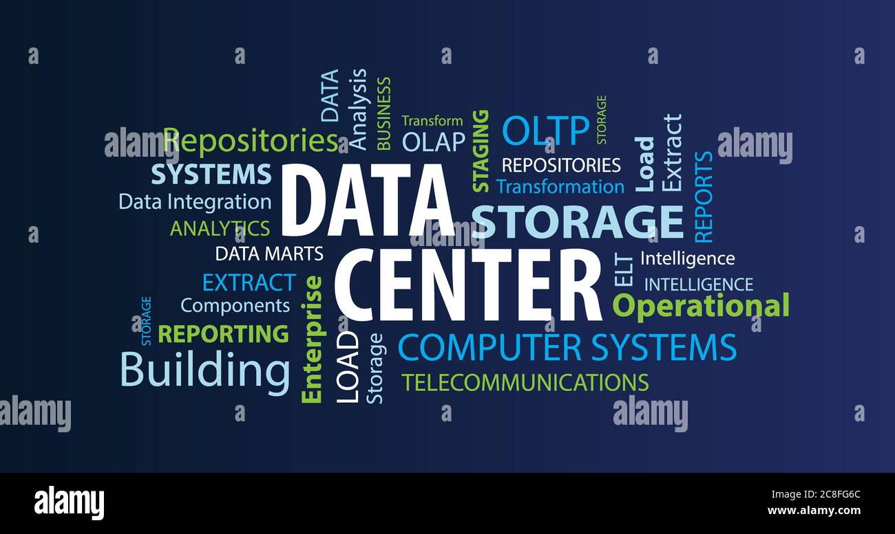 Illustration of words related to data in different sizes isolated on a ...