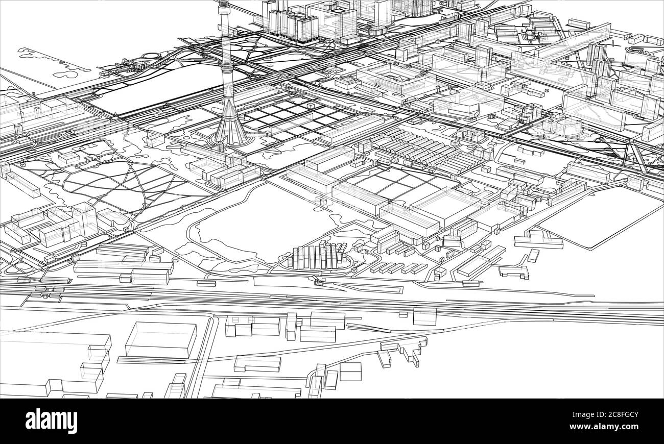 Outline city concept. Wire-frame style Stock Photo - Alamy