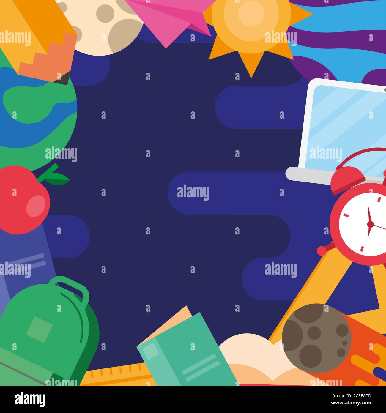 school set supplies frame decorative vector illustration design Stock ...