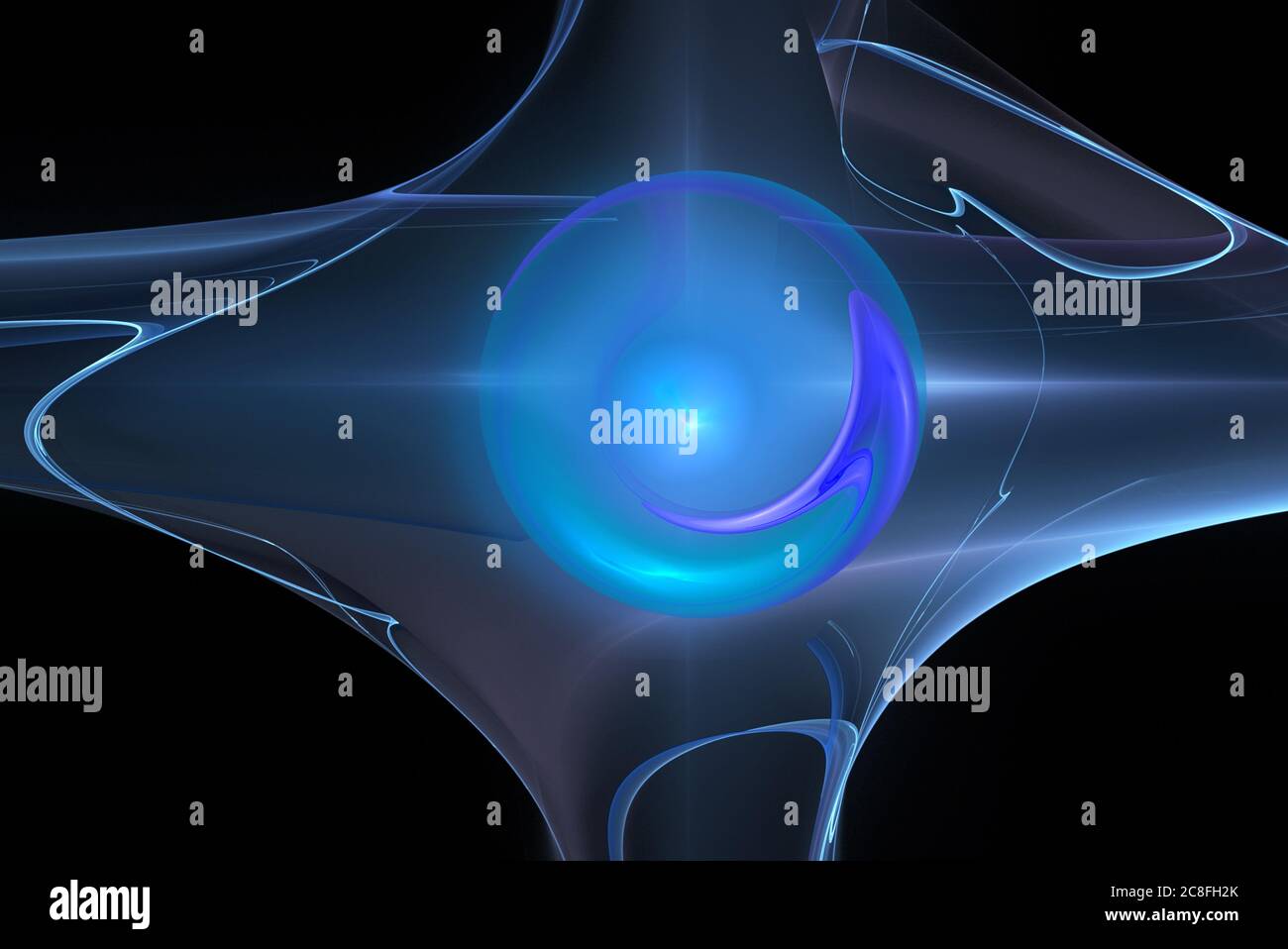 Fractals, a bright blue sphere with a mantle on a black background ...