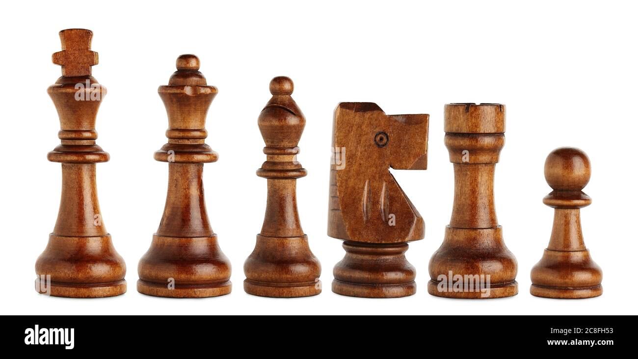 set of brown wooden chess pieces isolated Stock Photo - Alamy