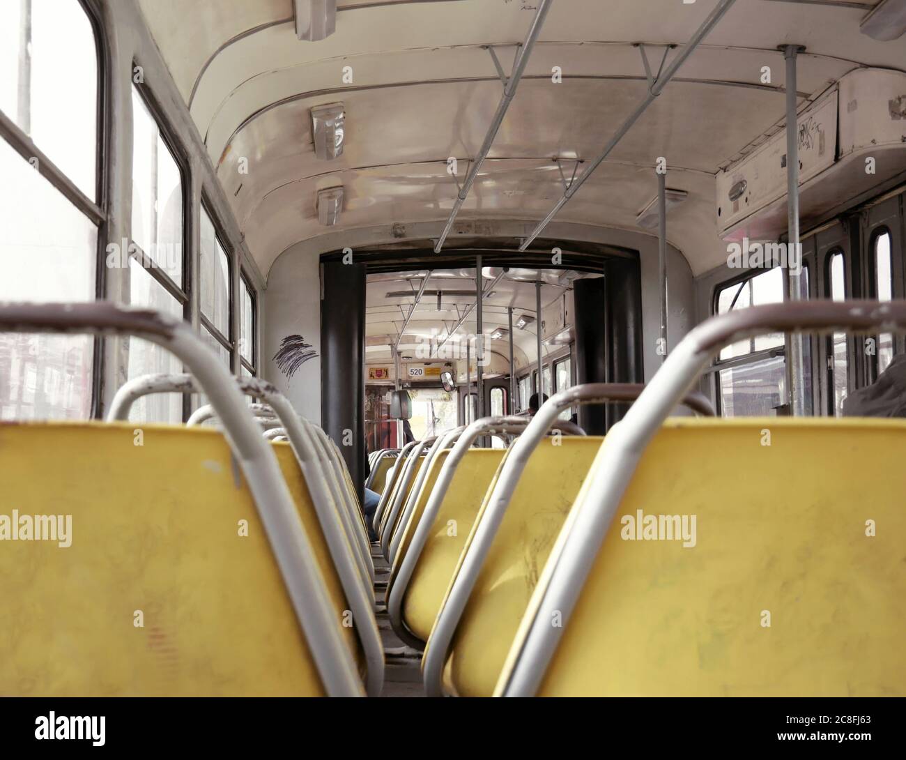 Interior of an old tram in Belgrade, Serbia Stock Photo - Alamy