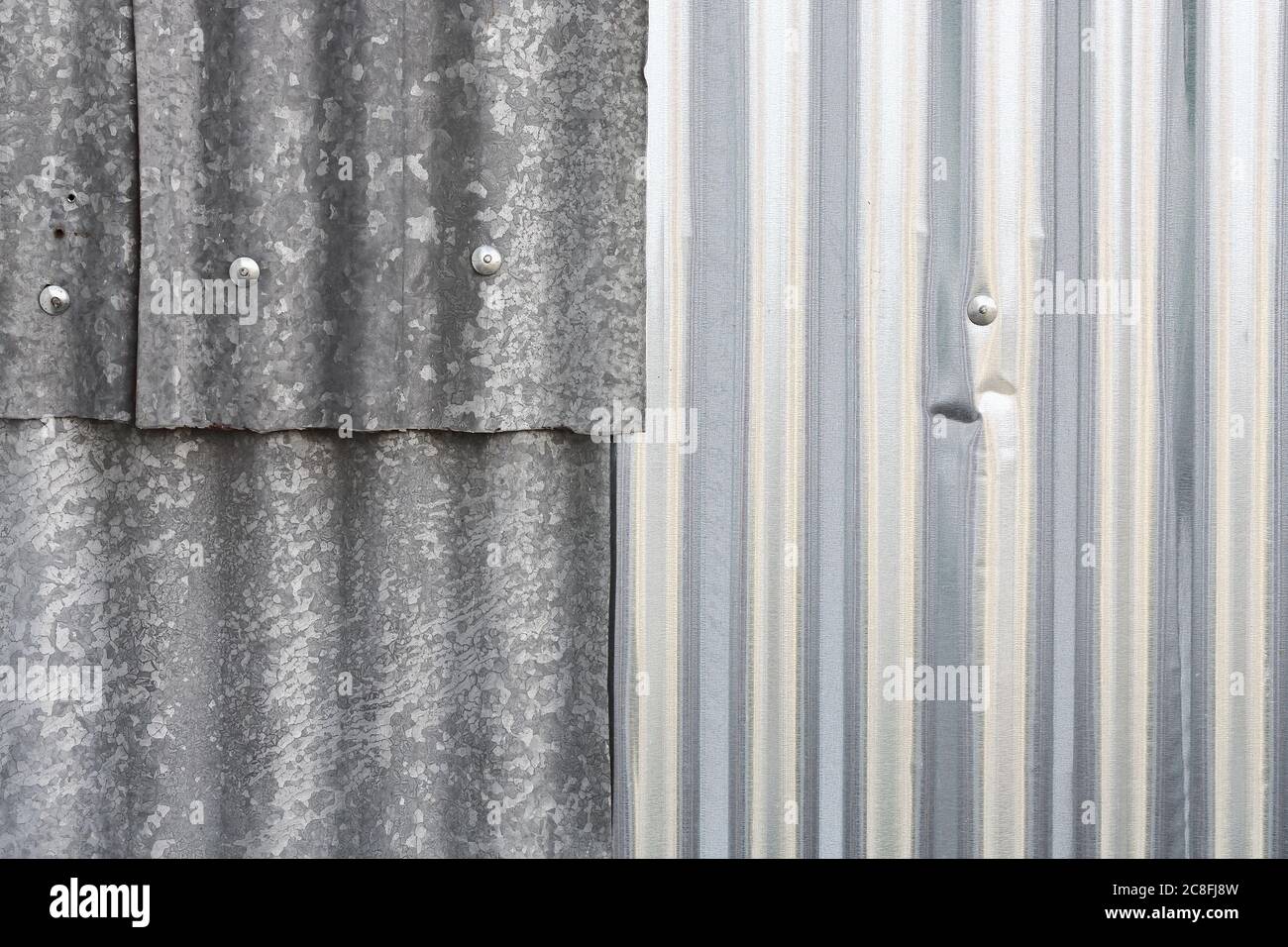 overlapping corrugated iron sheets for backgrounds, full frame Stock ...