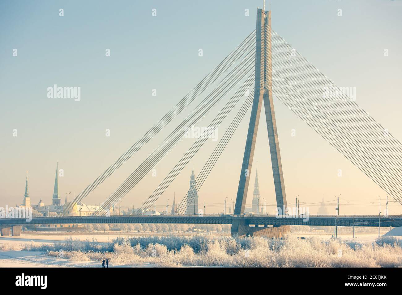 Cable-stayed bridge in Riga in winter Stock Photo - Alamy