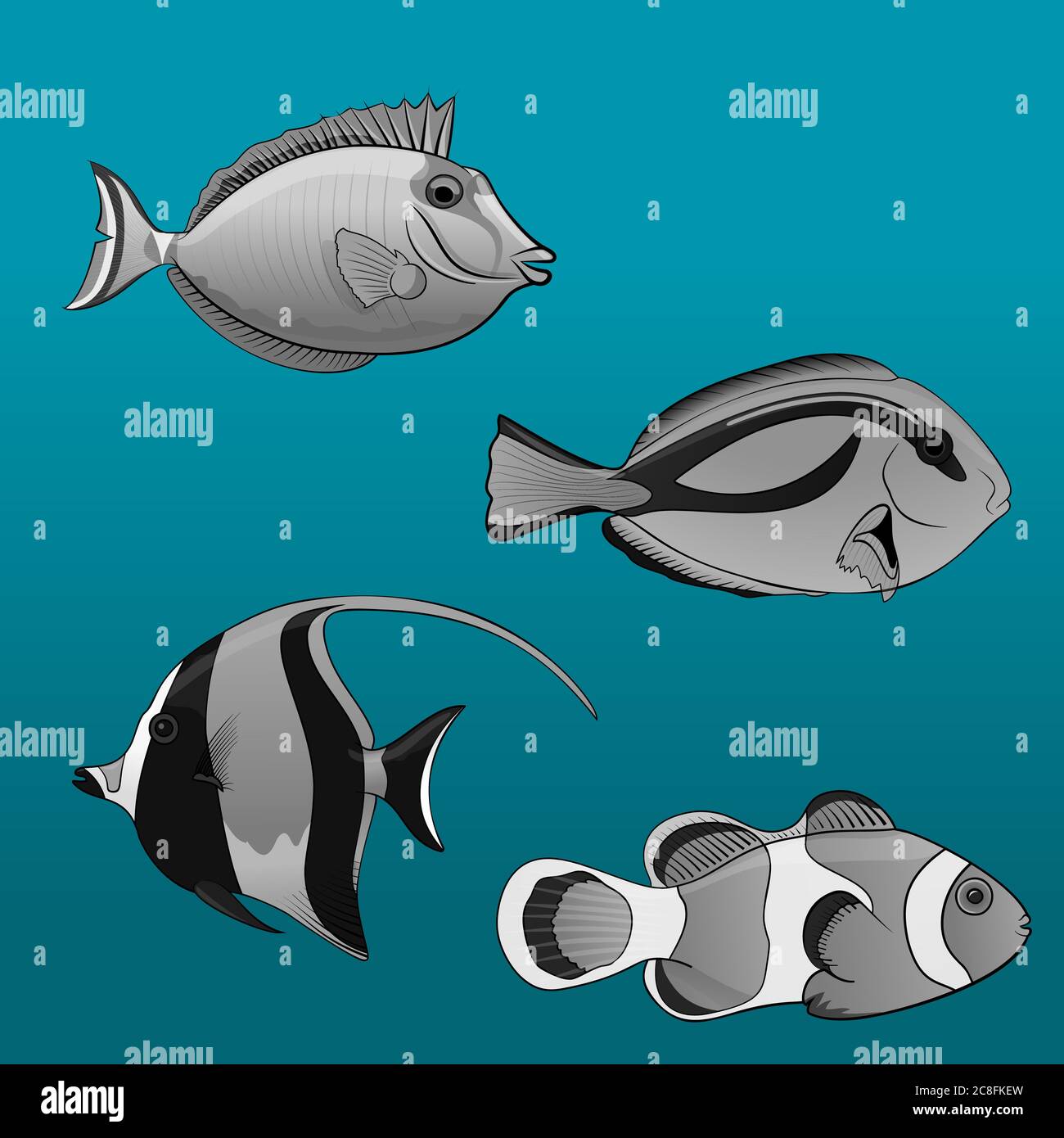 Tropical fish set clown tang foxface angel Stock Vector Image & Art - Alamy
