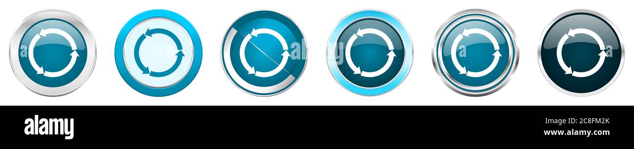 Reload web silver metallic chrome border icons in 6 options, set of web blue round buttons ...