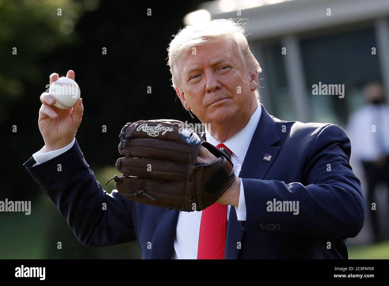 United States President Donald J. Trump plays catch with Mariano Rivera ...