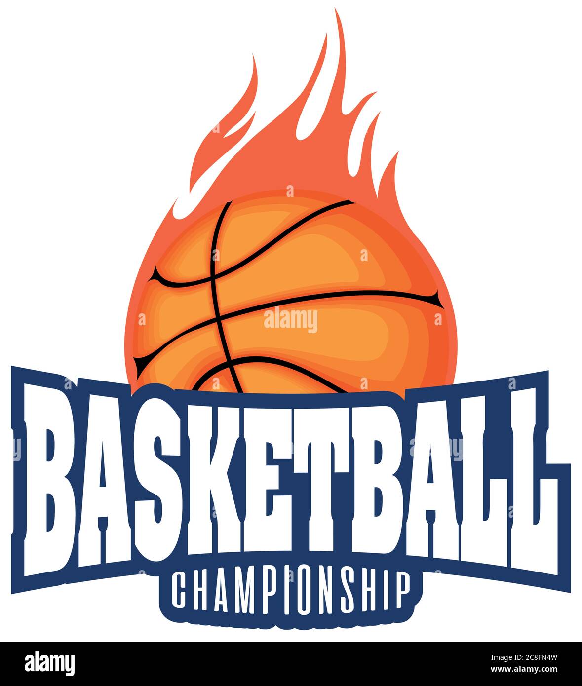 emblem with basketball balloon sport on fire flame vector illustration ...