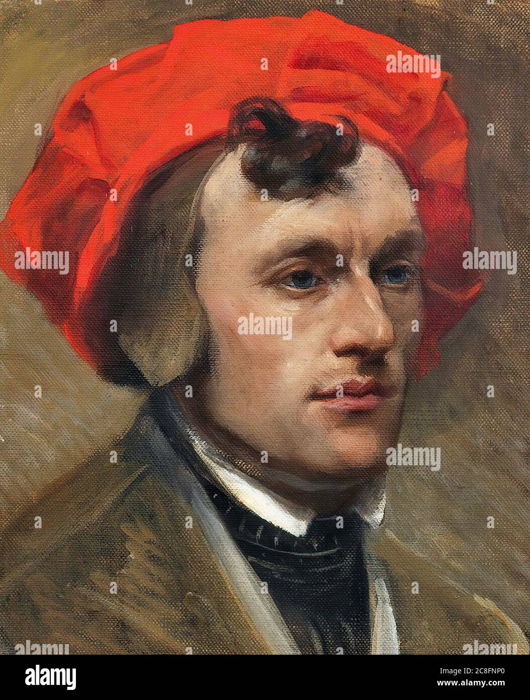 Boom Charles - Portret Van Een Heer Met Rode Muts - Belgian School ...