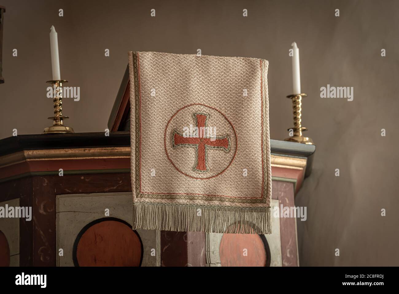 Decorations on a pulpit in a church Stock Photo - Alamy