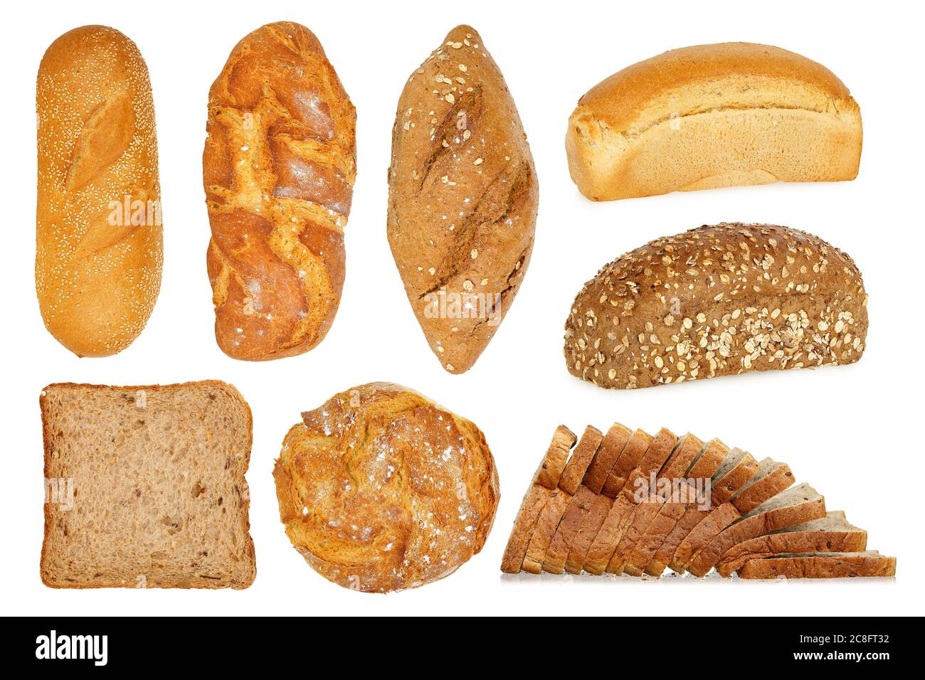 wide variety of bread isolated on white Stock Photo - Alamy