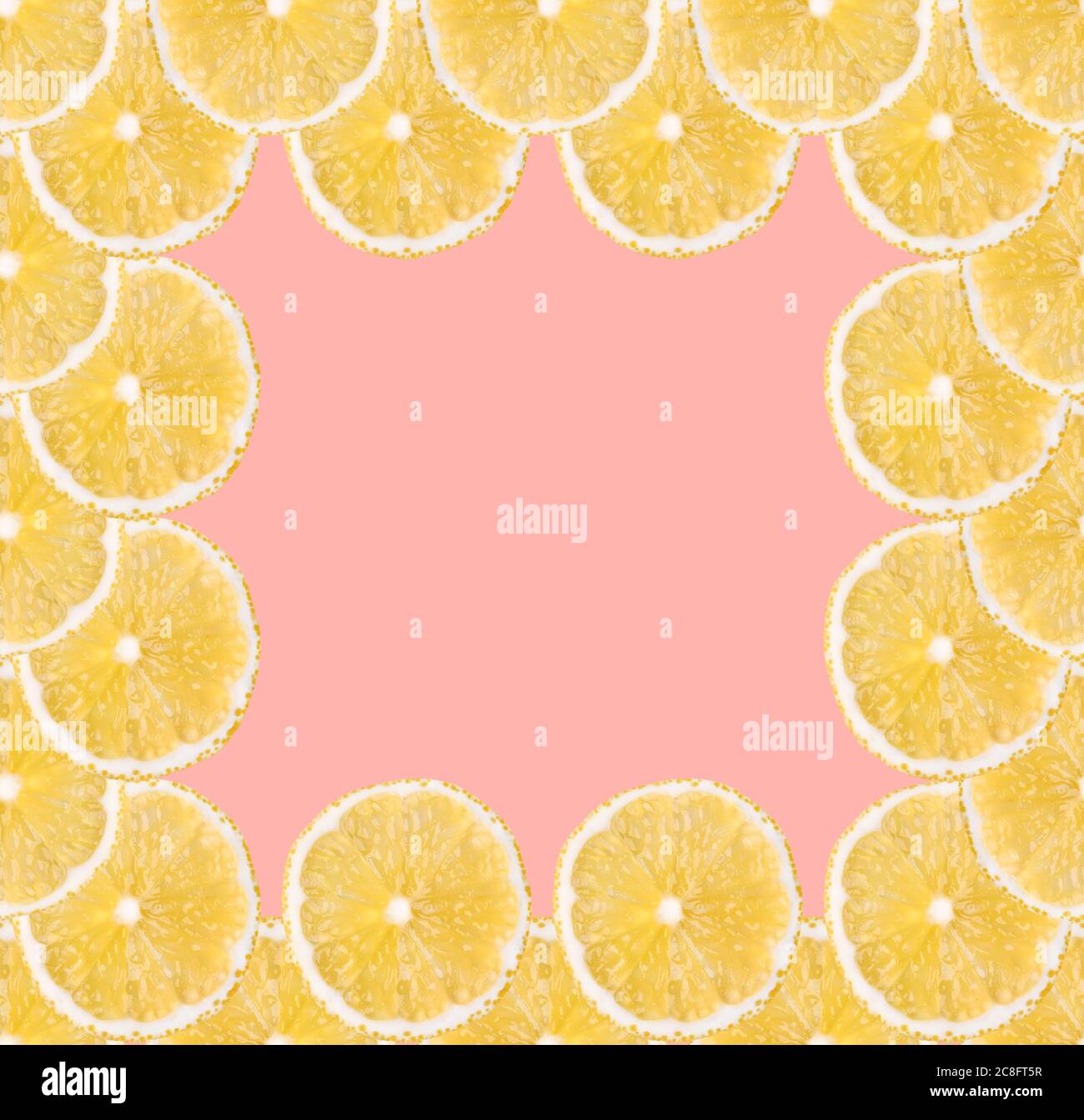 Background of fresh yellow lemon slices. Square fruit frame Close up ...