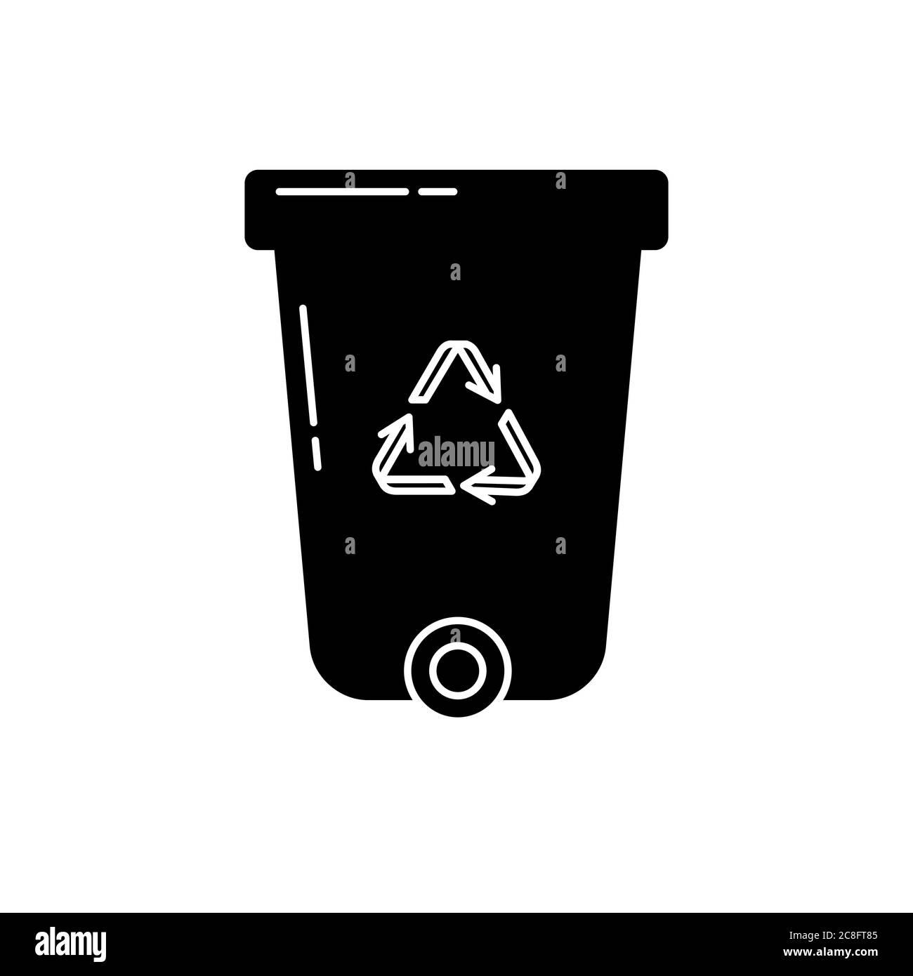Recycle bin silhouette icon in flat style. Trash can with recycling ...