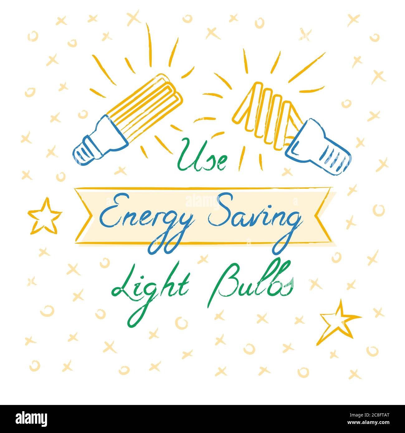 Hand drawn icons and lettering - Use Energy Saving Light Bulbs Stock ...