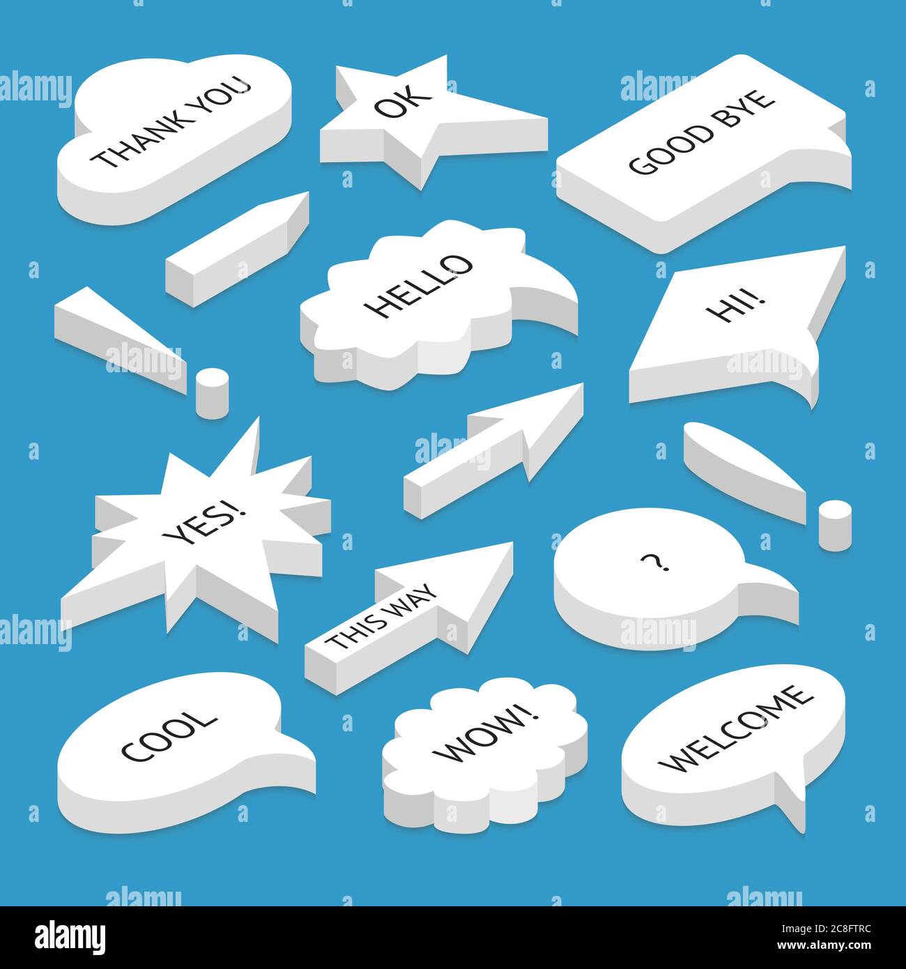 Set of 3d isometric speech bubbles with text, with shadow, isolated ...