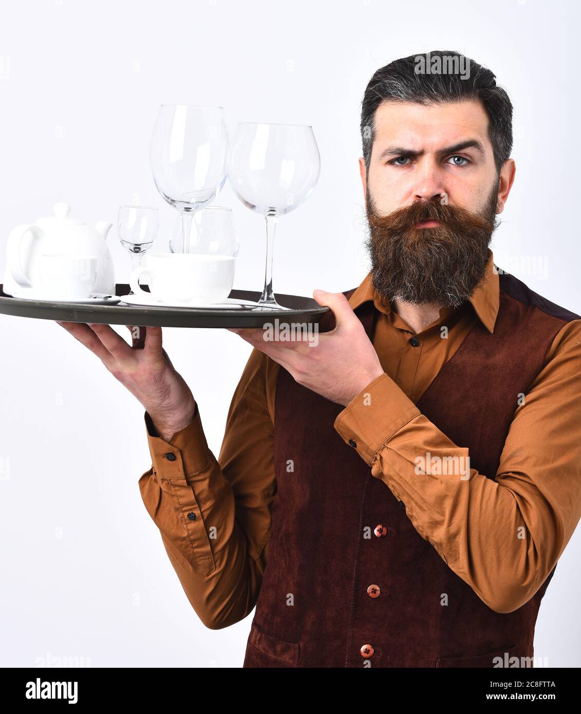 Thoughtful man beard holds cup hi-res stock photography and images - Alamy