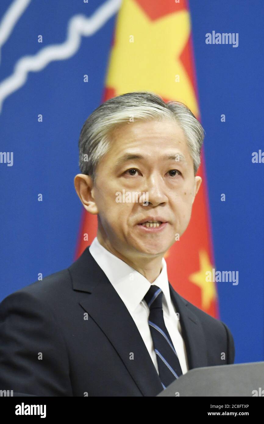 Beijing, China. 24th July 2020. Chinese Foreign Ministry spokesman Wang Wenbin speaks at a press ...