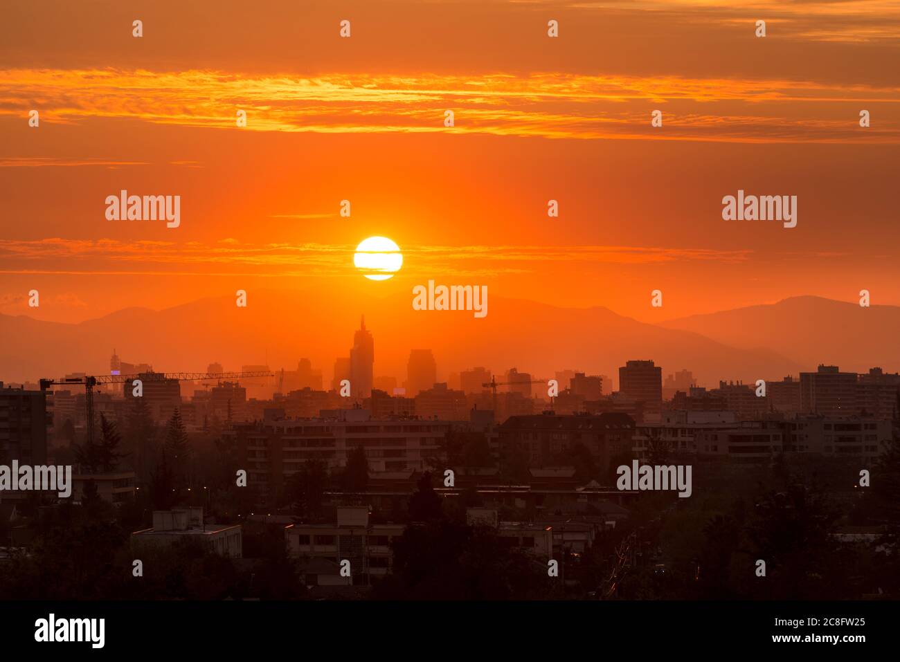 Panoramic view of downtown Santiago de Chile with the setting sun Stock ...