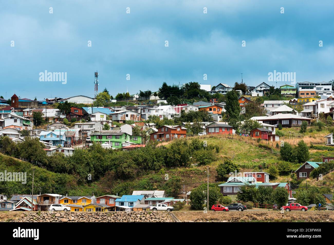 Cityscape of a residential neighborhood in Castro, the mayor city at ...