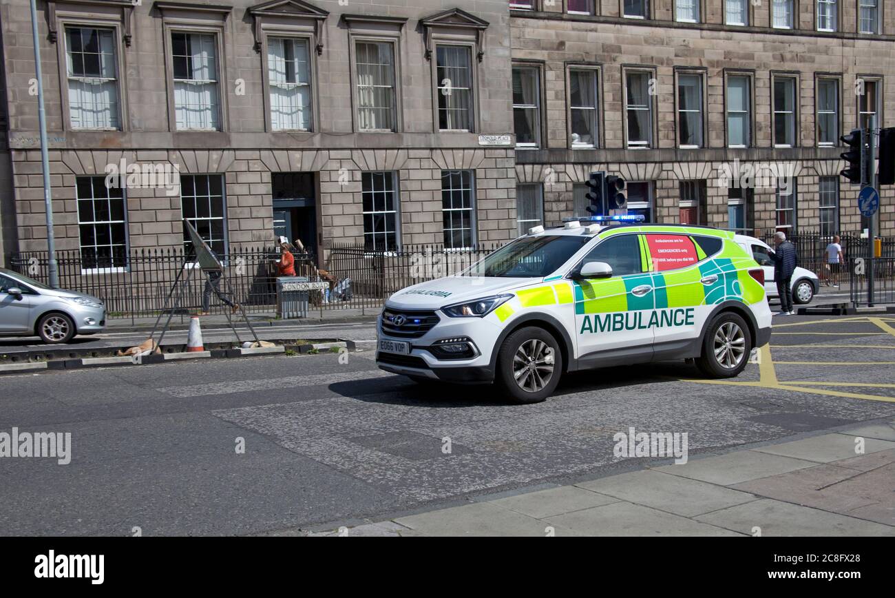 City Centre, Edinburgh Scotland, UK. 24 July 2020. Ambulance emergency ...