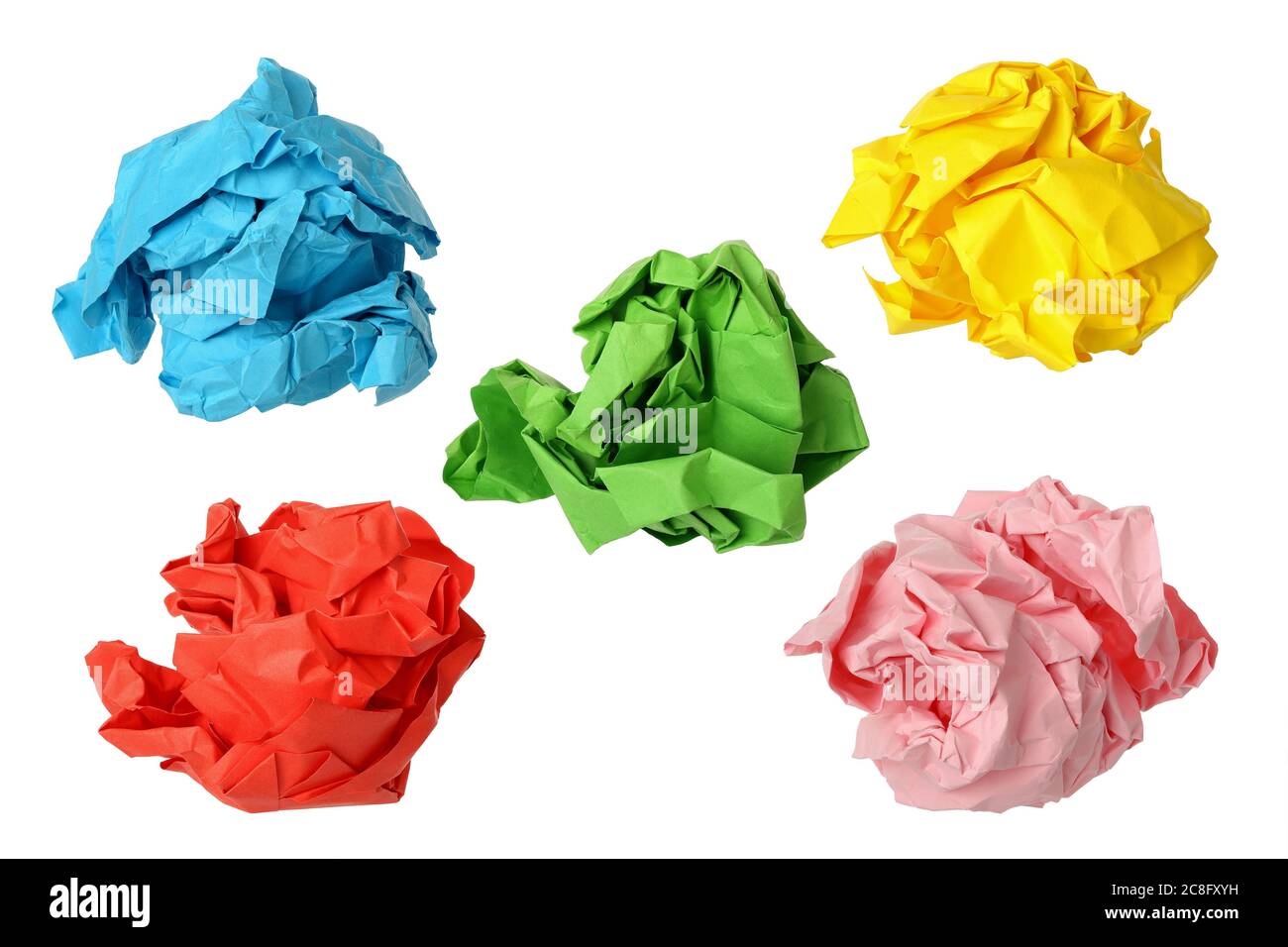 five colorful crumpled paper balls isolated on white Stock Photo - Alamy