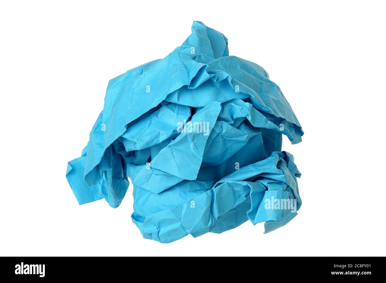 crumpled blue paper ball isolated on white Stock Photo - Alamy