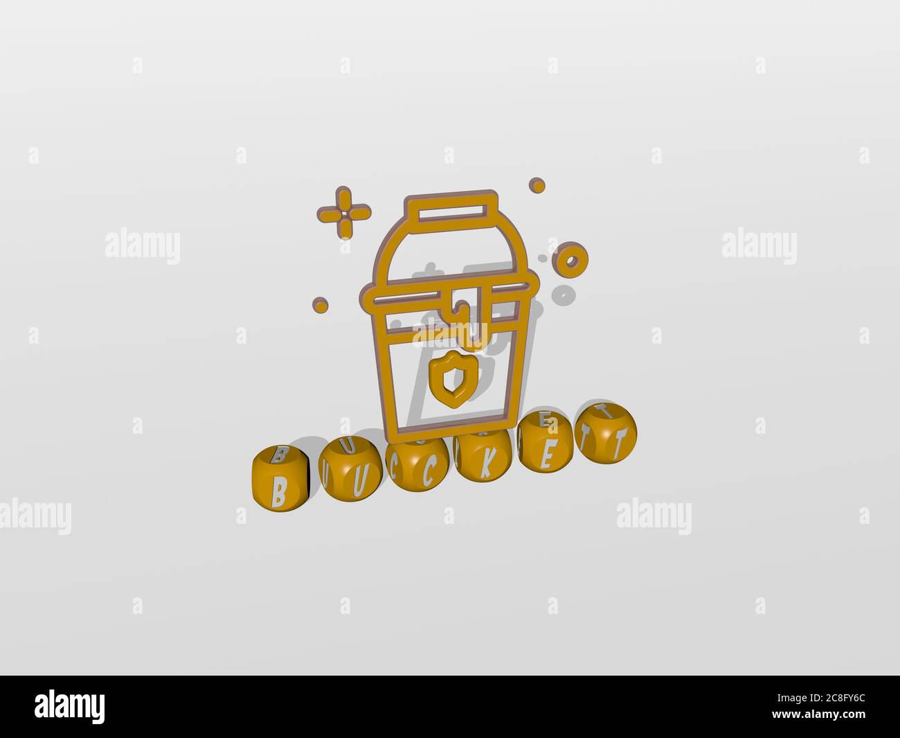 3D representation of BUCKET with icon on the wall and text arranged by ...