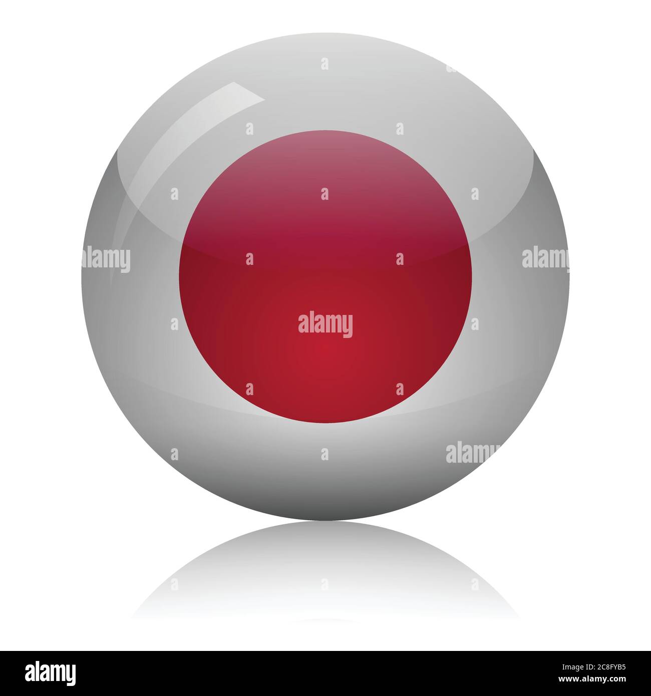 Japanese Flag Glass Ball On Light Mirror Surface Vector Illustration