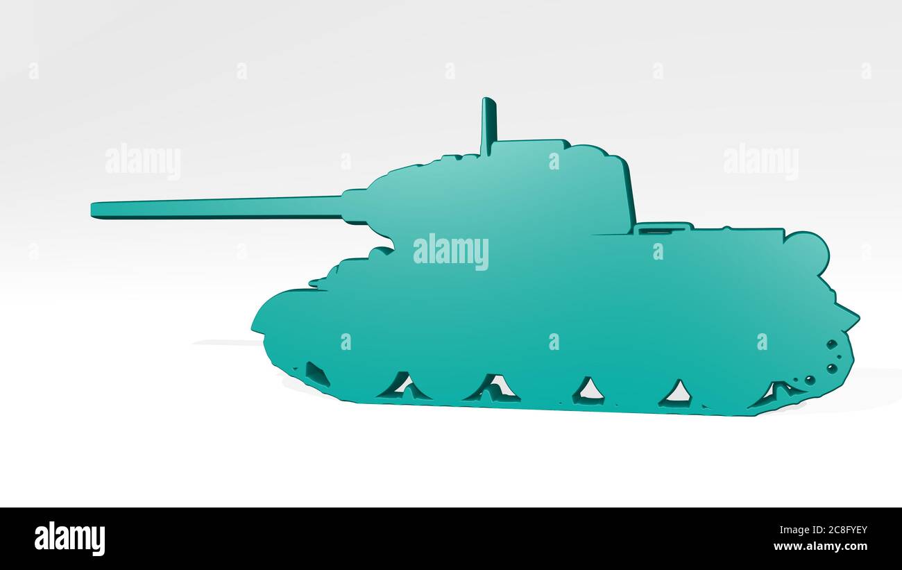 MILITARY TANK made by 3D illustration of a shiny metallic sculpture ...